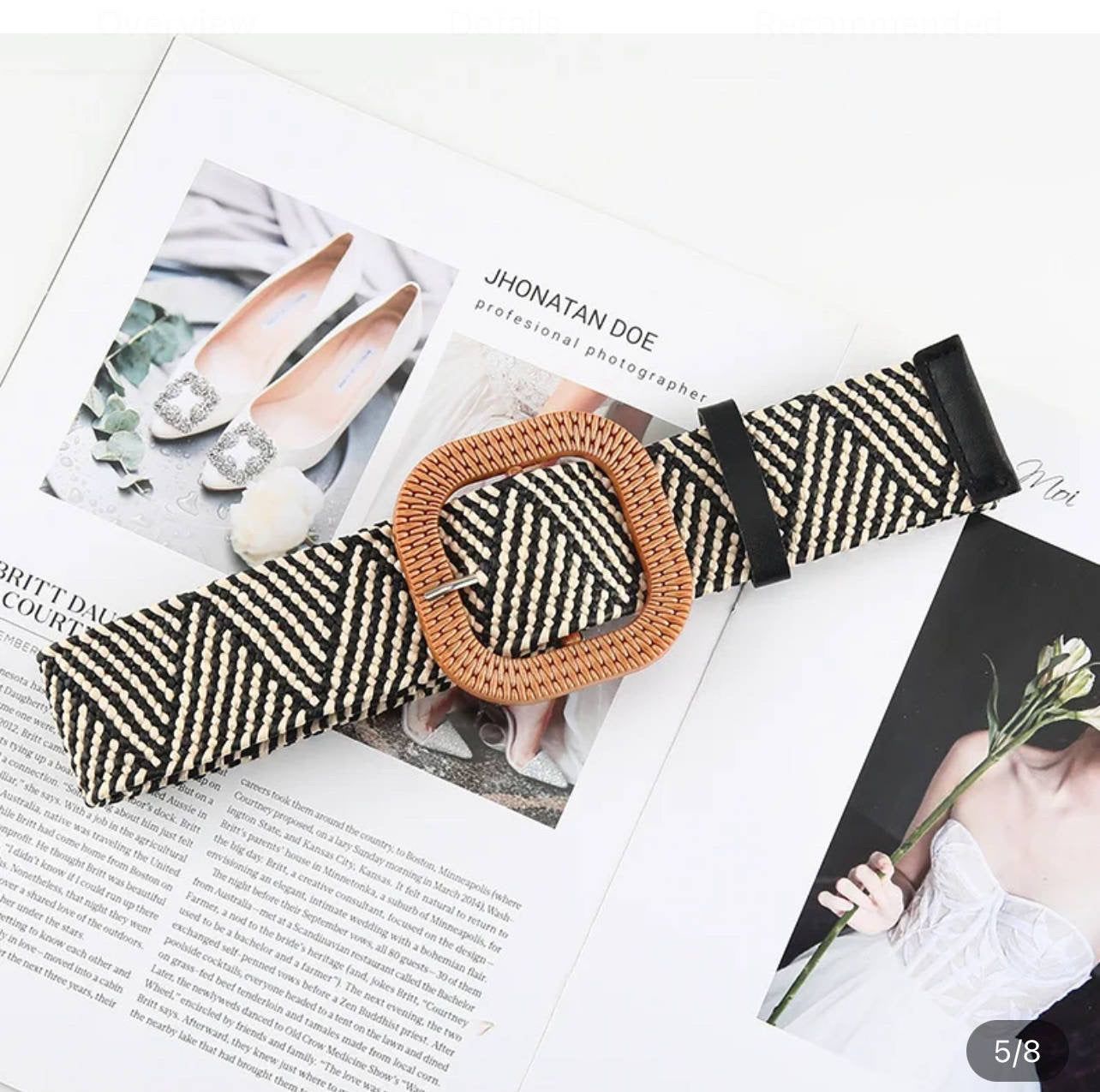 The Cassidy Black & Tan Stretch Raffia Belt